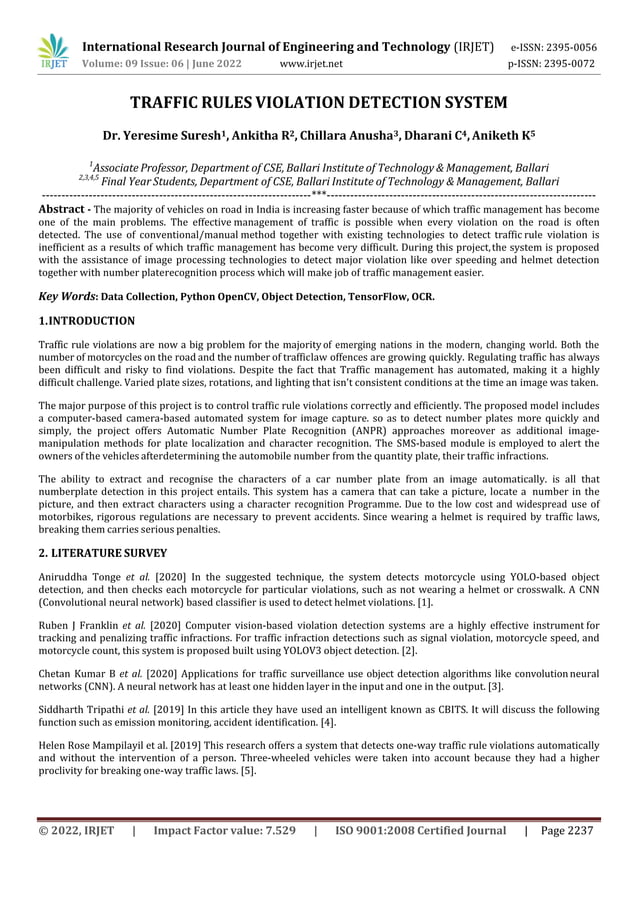 TRAFFIC RULES VIOLATION DETECTION SYSTEM | PDF