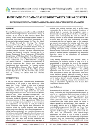 IDENTIFYING THE DAMAGE ASSESSMENT TWEETS DURING DISASTER | PDF