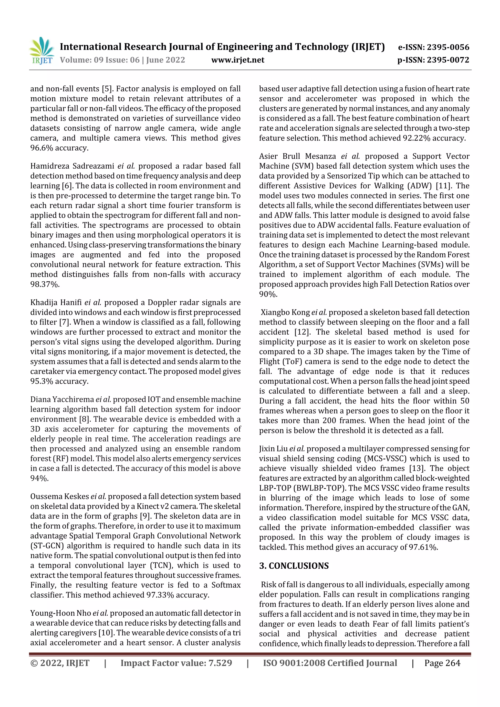 A Review Paper on Elderly Fall Detection | PDF