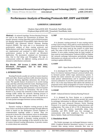 Performance Analysis of Routing Protocols RIP, OSPF and EIGRP | PDF
