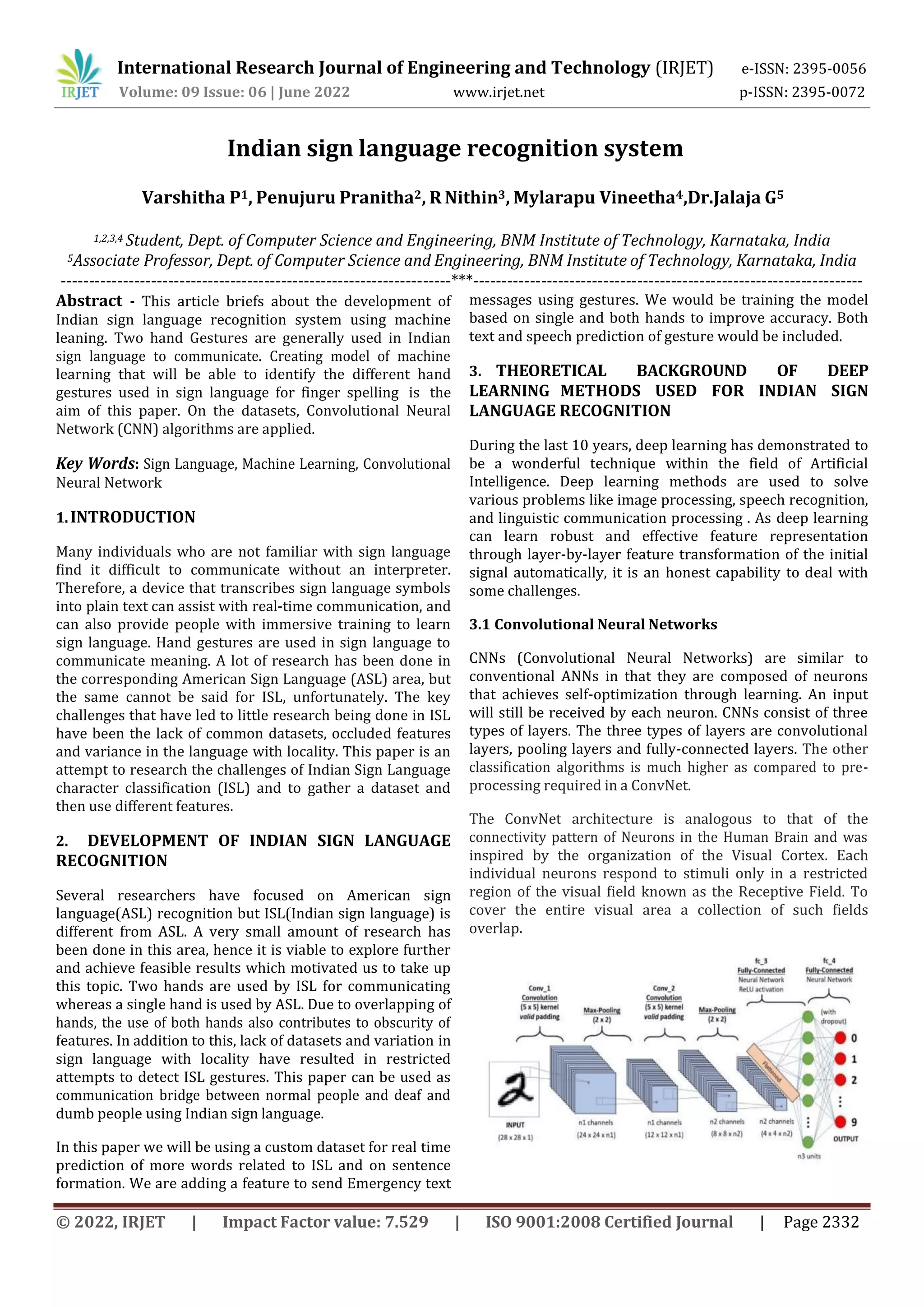 Indian sign language recognition system | PDF