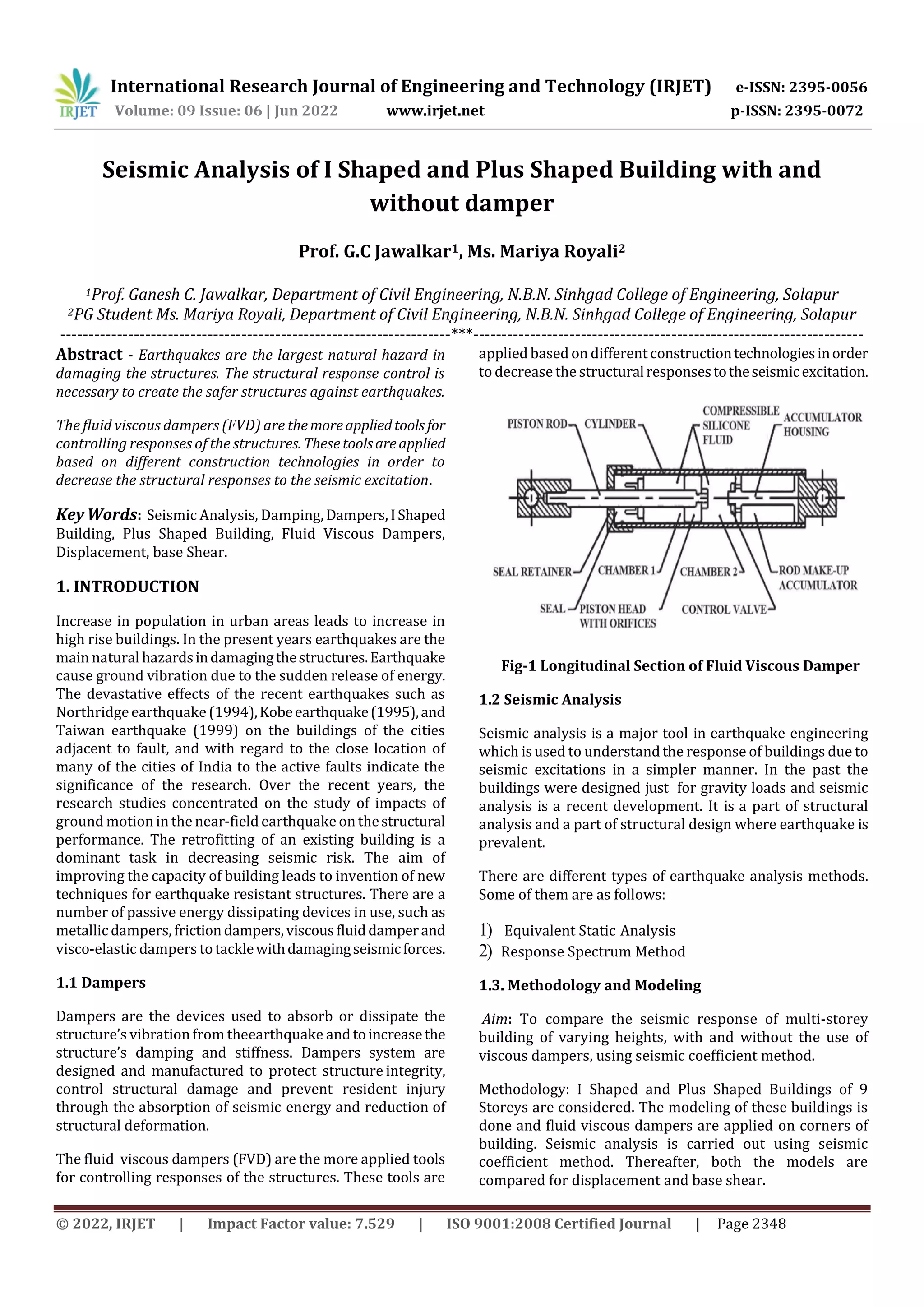 Seismic Analysis of I Shaped and Plus Shaped Building with and without ...