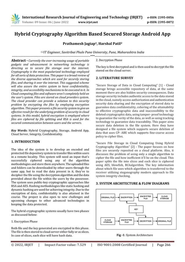 Hybrid Cryptography Algorithm Based Secured Storage Android App Pdf Cloud Computing Internet