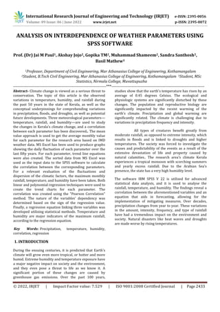 ANALYSIS ON INTERDEPENDENCE OF WEATHER PARAMETERS USING SPSS SOFTWARE | PDF