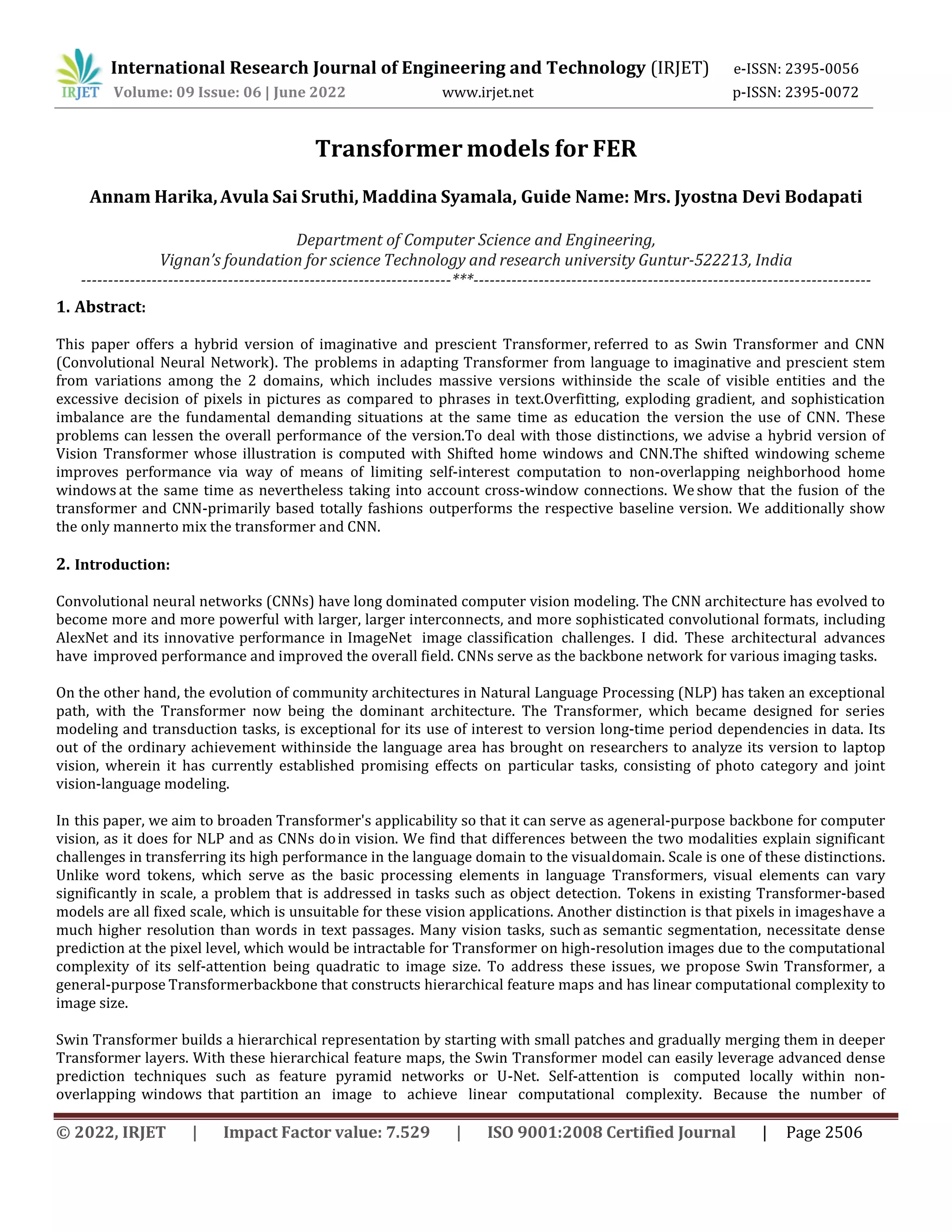 Transformer models for FER | PDF