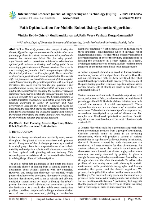 Path Optimization for Mobile Robot Using Genetic Algorithm | PDF
