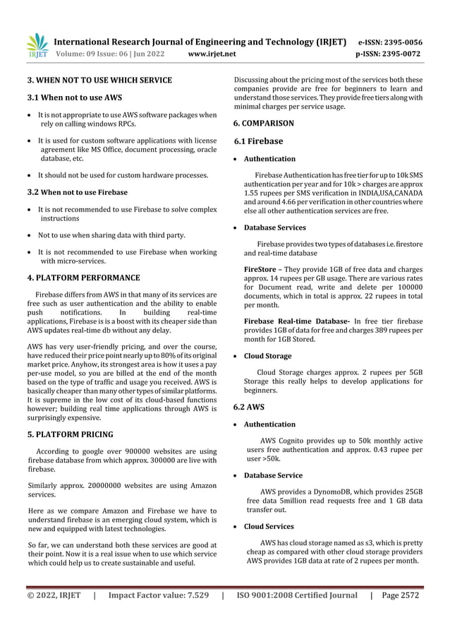 Comparative Analysis of Firebase vs AWS | PDF | Cloud Computing | Internet