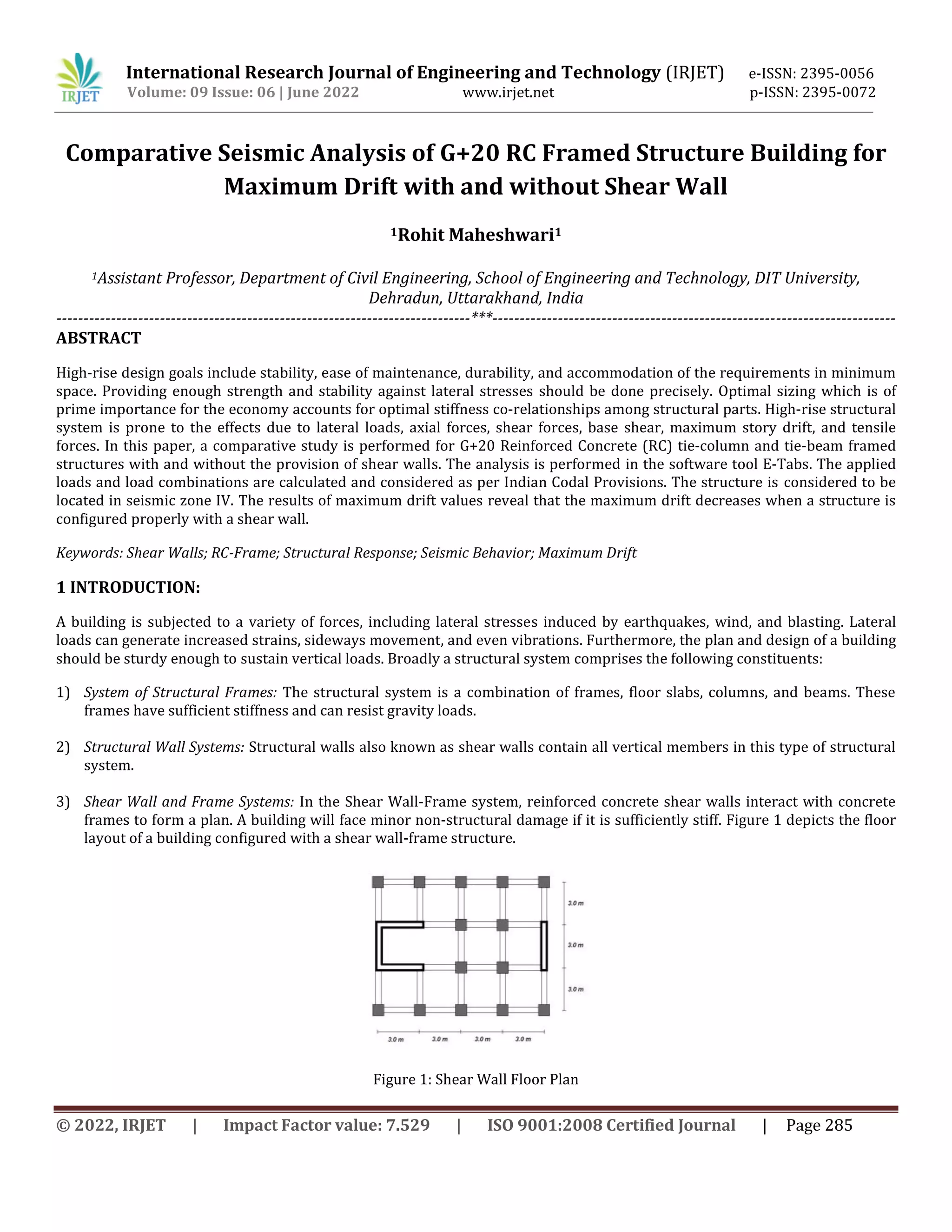 Comparative Seismic Analysis of G+20 RC Framed Structure Building for ...