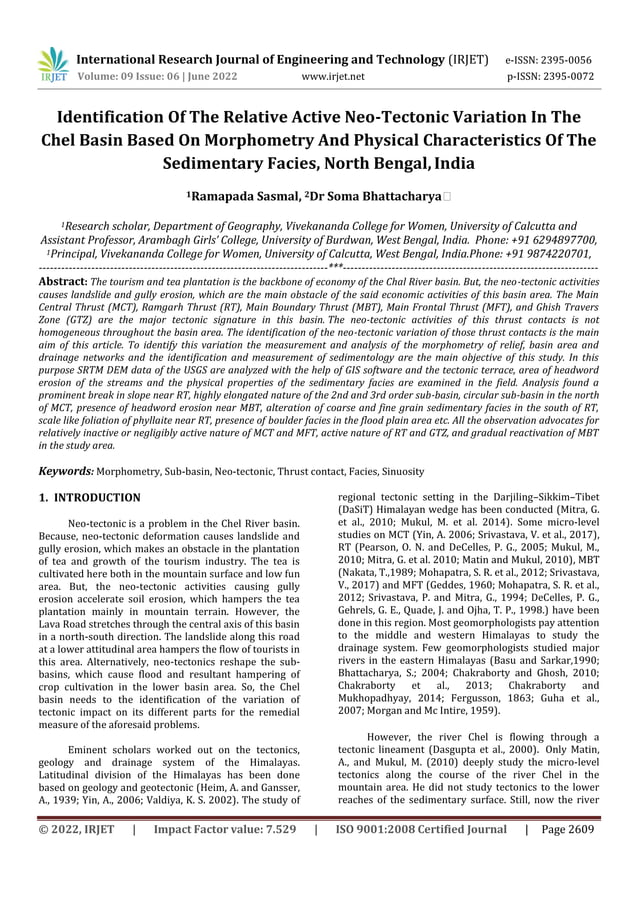Identification Of The Relative Active Neo Tectonic Variation In The