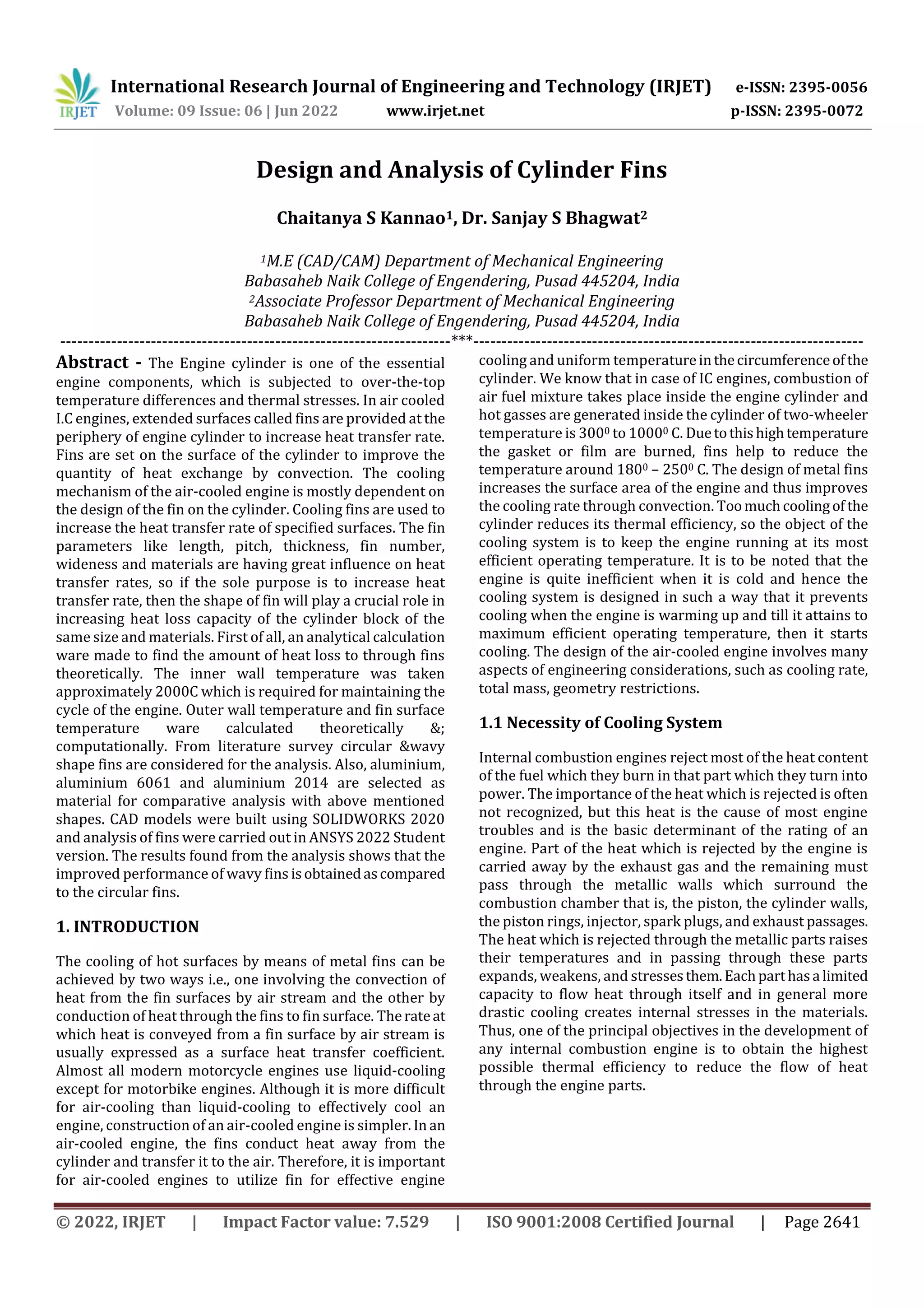 Design and Analysis of Cylinder Fins | PDF