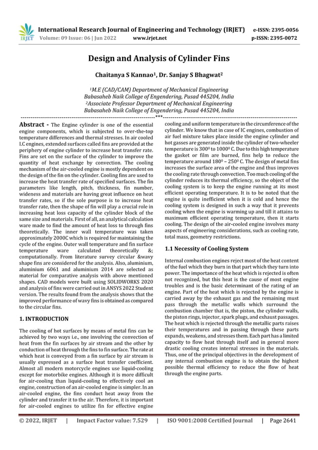 Design and Analysis of Cylinder Fins | PDF
