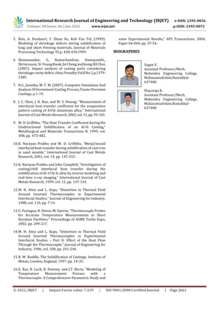 ANALYSIS OF DIFFERENT MOLD AND CAST MATERIALS IN RELATION TO THERMAL ...