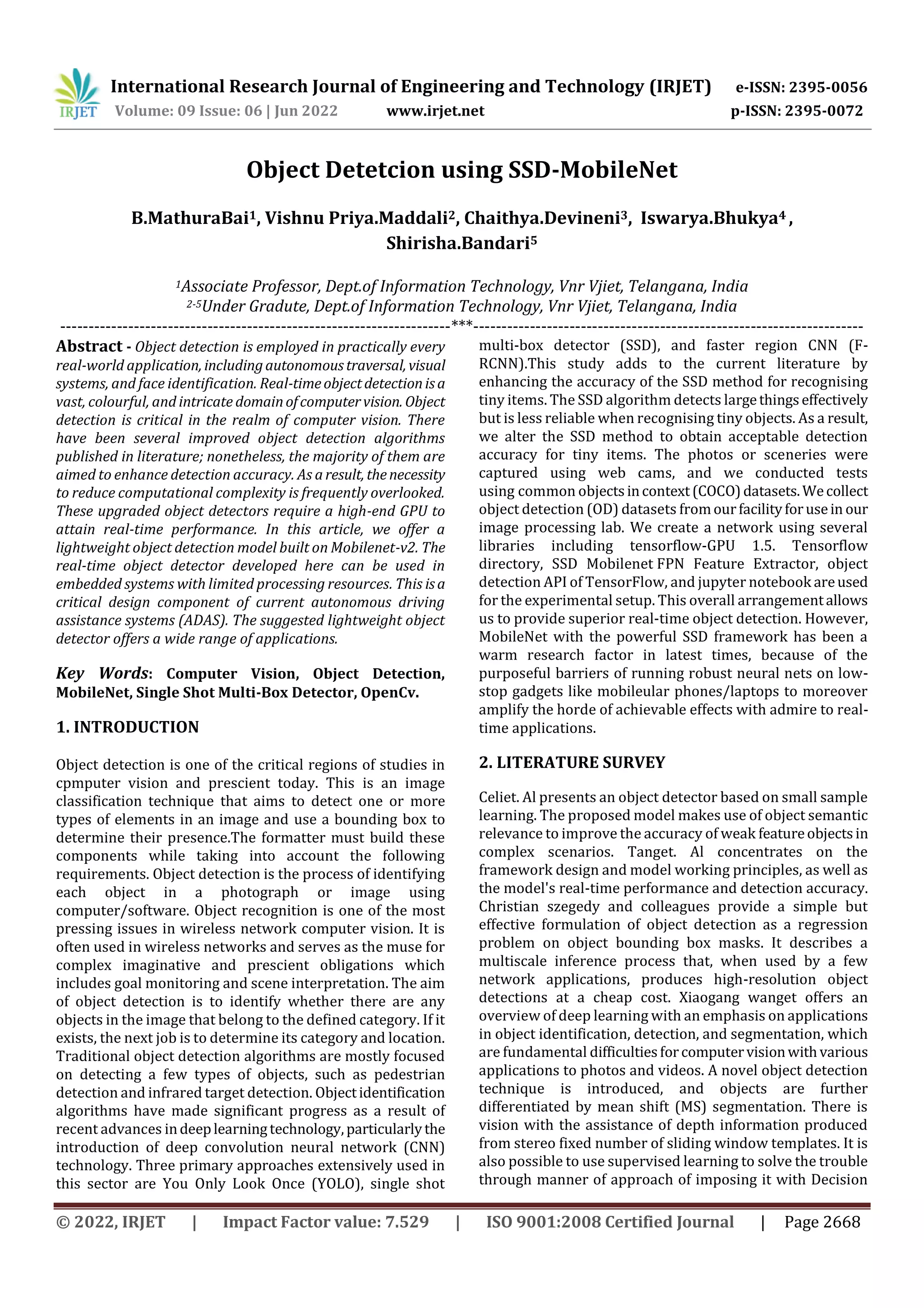 Object Detetcion using SSD-MobileNet | PDF