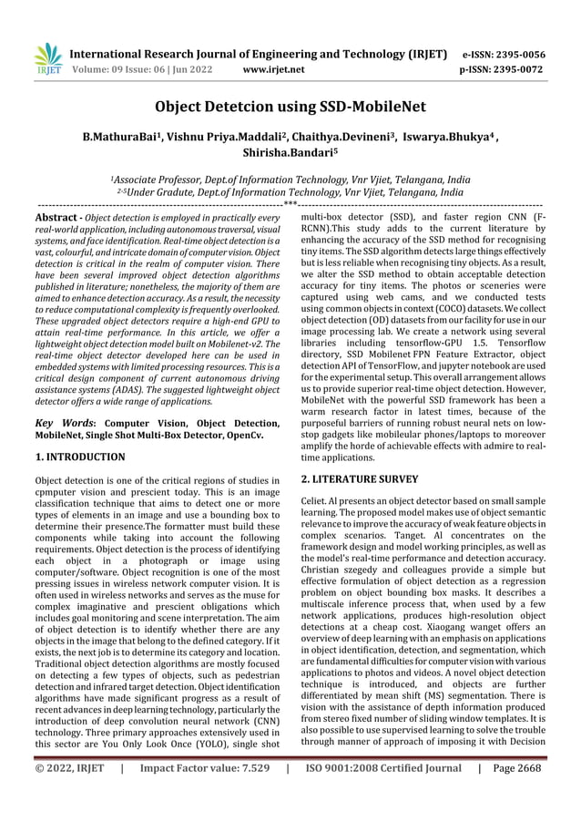 Object Detetcion using SSD-MobileNet | PDF