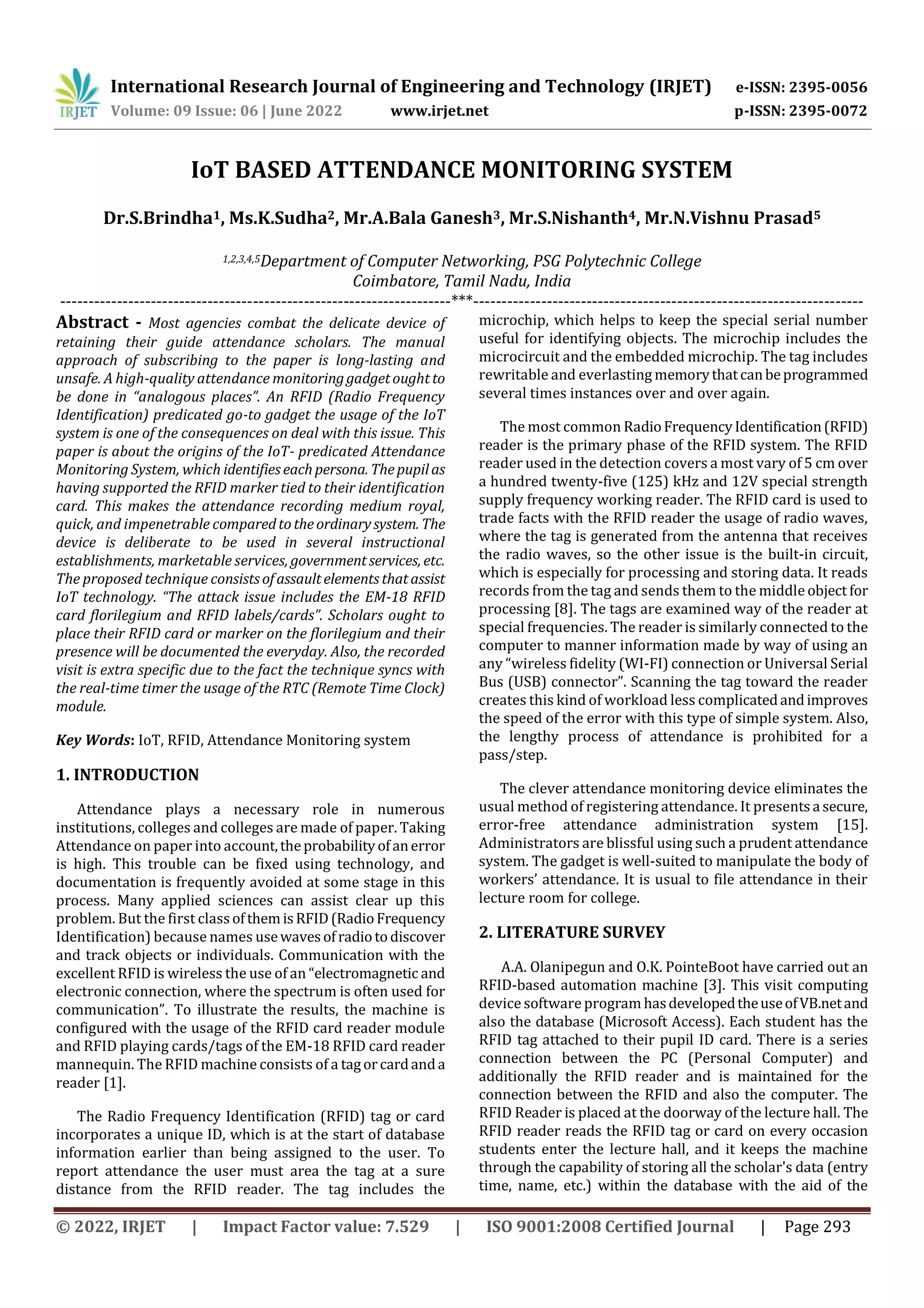 IoT BASED ATTENDANCE MONITORING SYSTEM | PDF