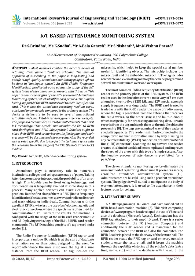 IoT BASED ATTENDANCE MONITORING SYSTEM | PDF