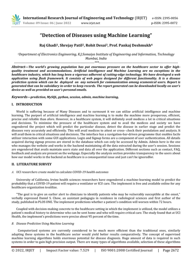 “Detection of Diseases using Machine Learning” | PDF