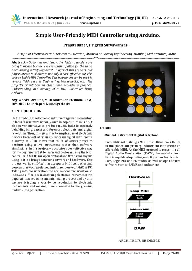 Simple User-Friendly MIDI Controller using Arduino. | PDF