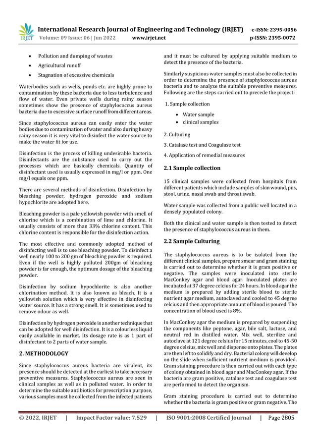 Detection of staphylococcus aureus in various clinical samples and water sample and its remedial ...