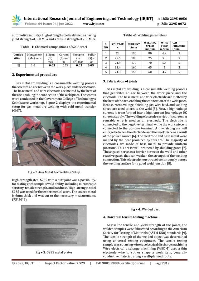 Study on Gas Metal Arc Welding in S235 Steel | PDF