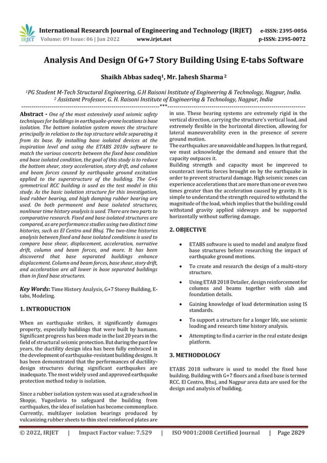 Analysis And Design Of G+7 Story Building Using E-tabs Software | PDF ...