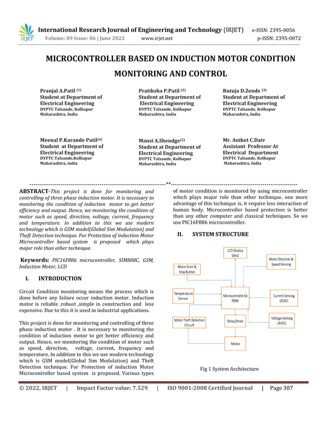 Microcontroller Based On Induction Motor Condition Monitoring And Control Pdf Computer