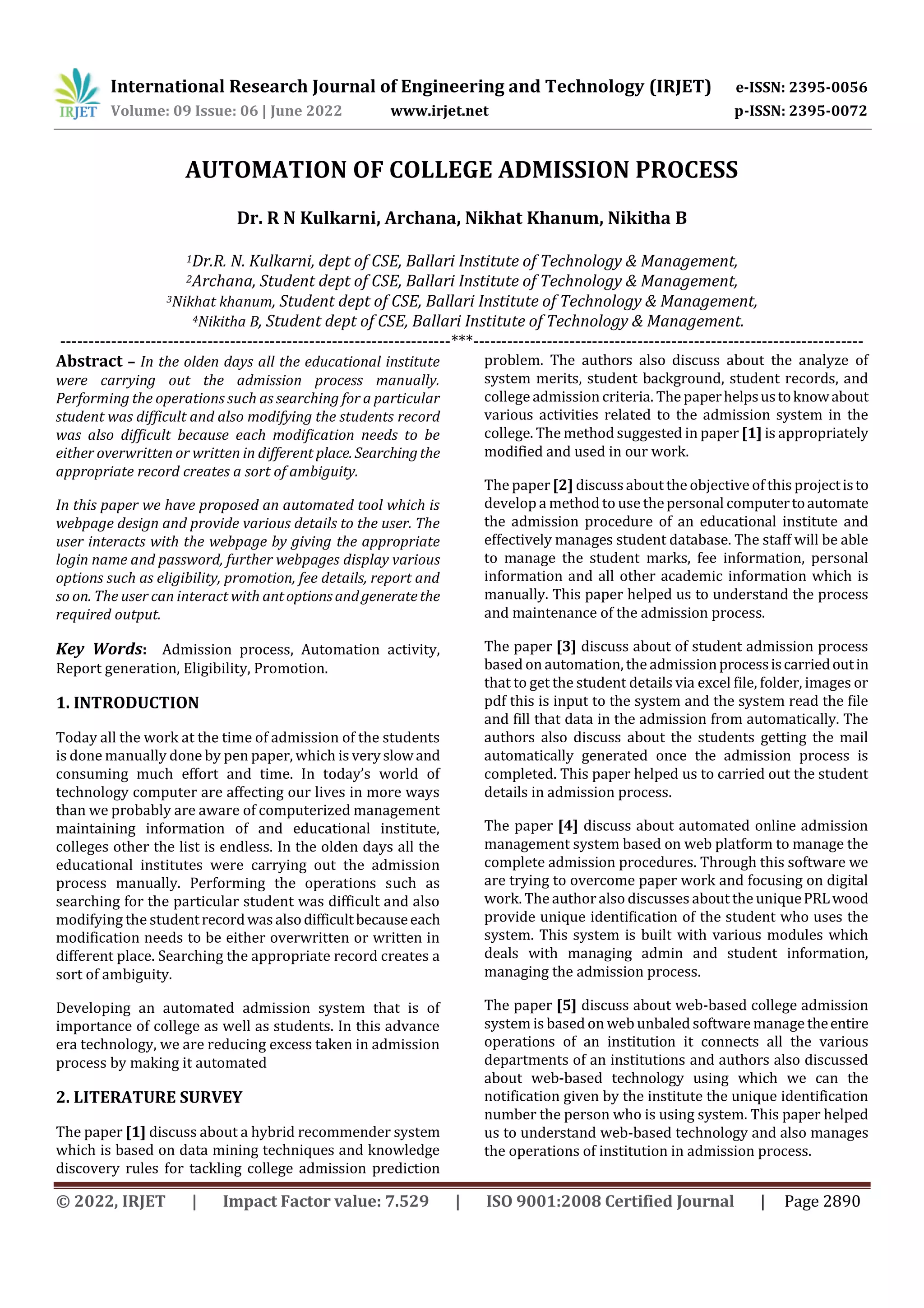 AUTOMATION OF COLLEGE ADMISSION PROCESS | PDF