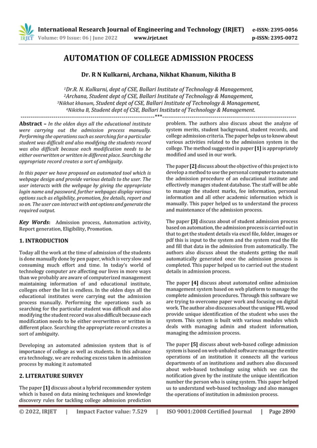 AUTOMATION OF COLLEGE ADMISSION PROCESS | PDF | College Planning | College Education
