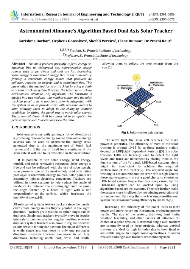 Astronomical Almanac’s Algorithm Based Dual Axis Solar Tracker | PDF
