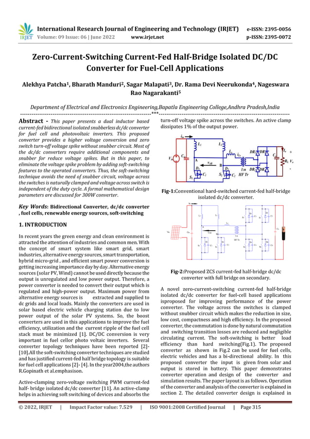 Zero-Current-Switching Current-Fed Half-Bridge Isolated DC/DC Converter for Fuel-Cell ...