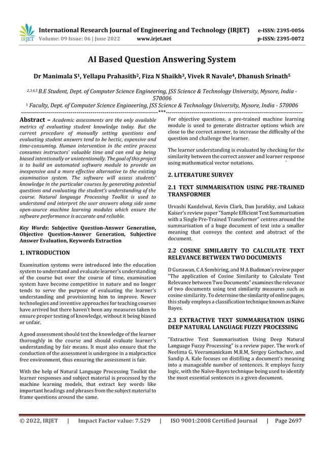 AI Based Question Answering System | PDF