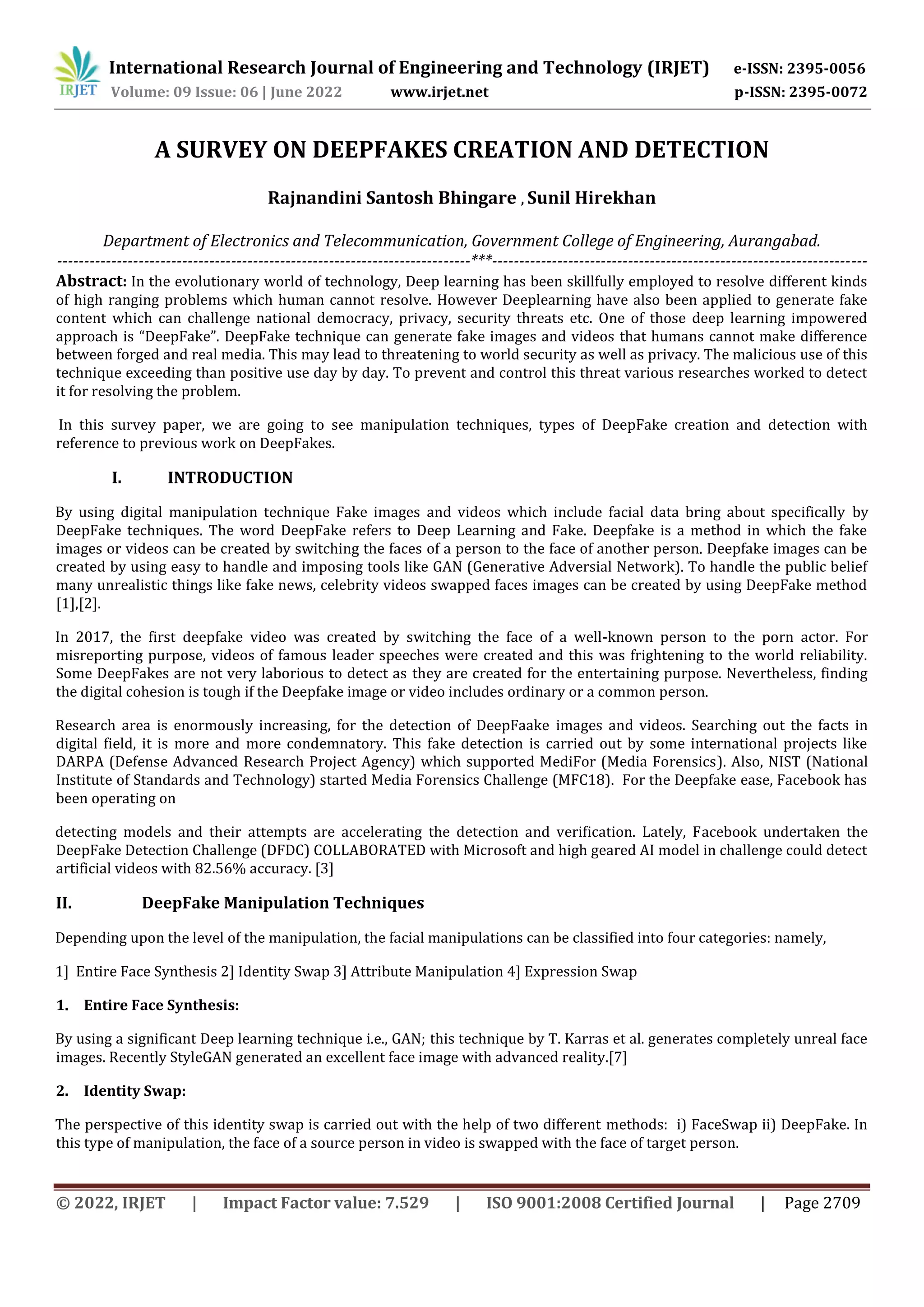 A SURVEY ON DEEPFAKES CREATION AND DETECTION | PDF | Graphics Software | Computer Software and ...