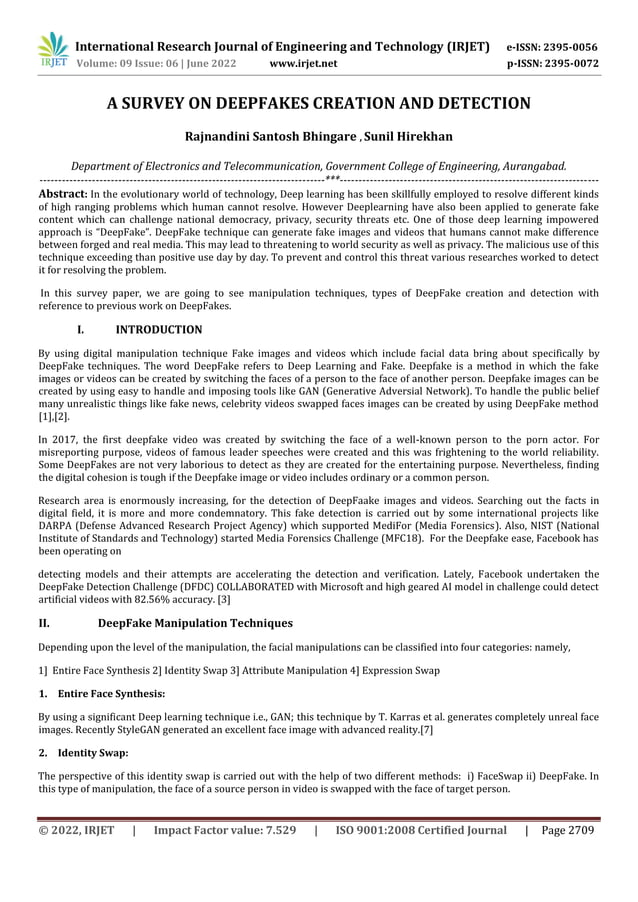 A SURVEY ON DEEPFAKES CREATION AND DETECTION | PDF | Graphics Software | Computer Software and ...