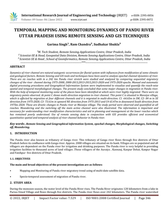 TEMPORAL MAPPING AND MONITORING DYNAMICS OF PANDU RIVER UTTAR PRADESH USING REMOTE SENSING AND ...