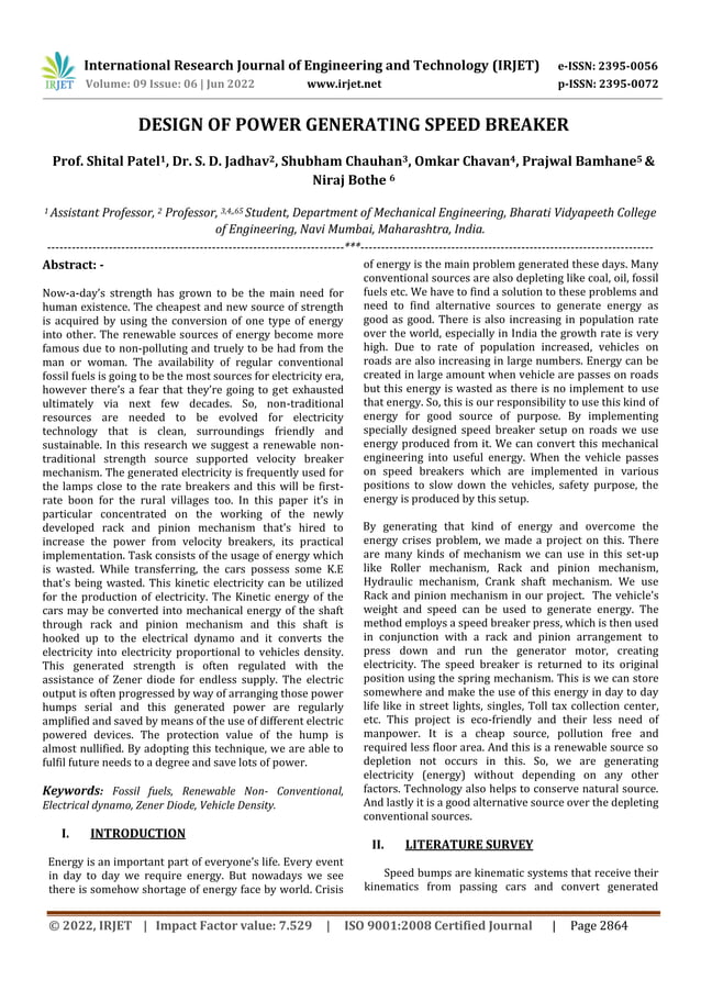 DESIGN OF POWER GENERATING SPEED BREAKER | PDF