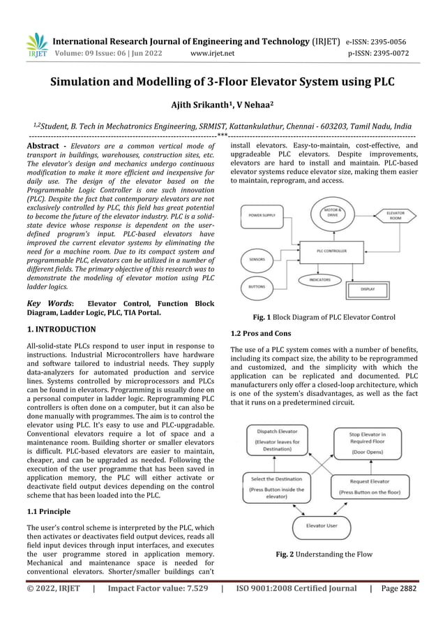 Simulation and Modelling of 3-Floor Elevator System using PLC | PDF