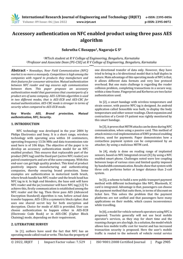 Accessory authentication on NFC enabled product using three pass AES algorithm | PDF