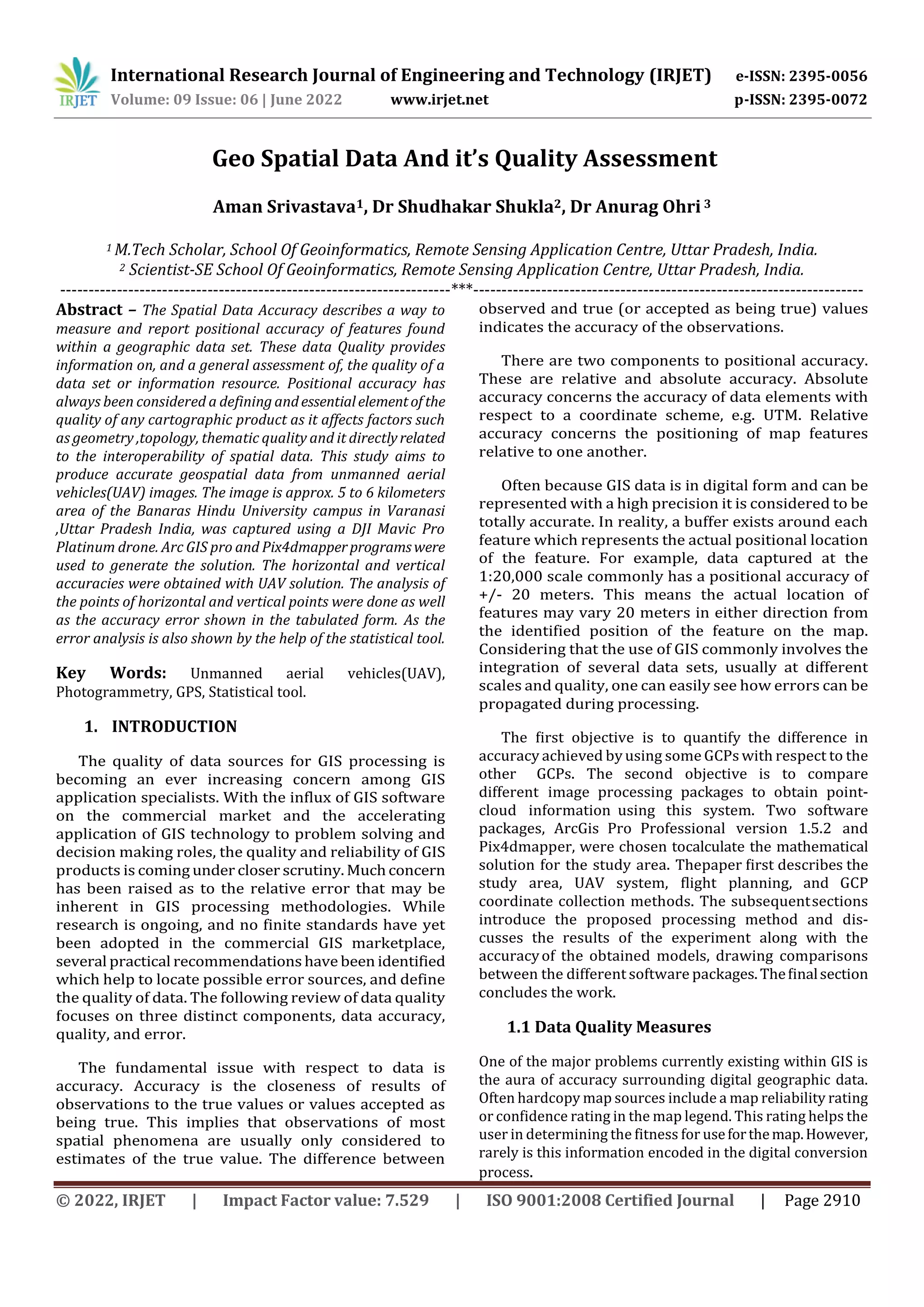 Geo Spatial Data And it’s Quality Assessment | PDF