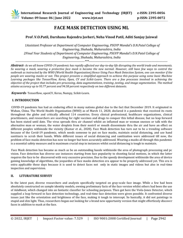 Face Mask Detection Using Ml Pdf