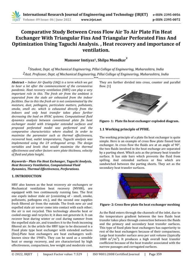Comparative Study Between Cross Flow Air To Air Plate Fin Heat ...
