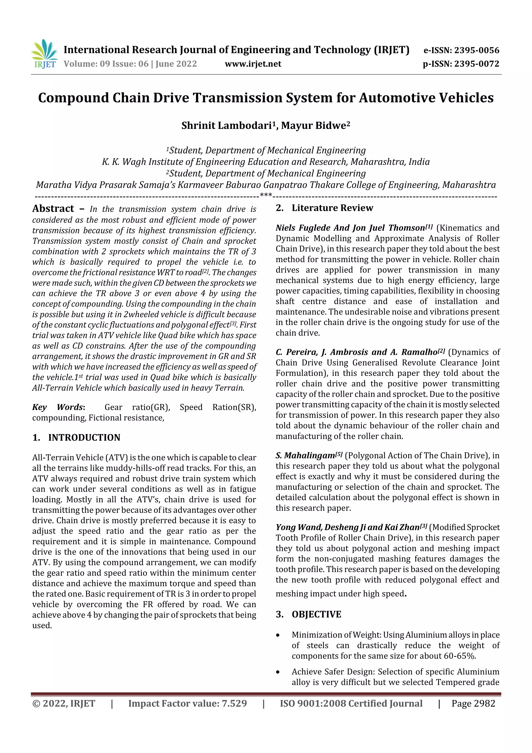 Compound Chain Drive Transmission System for Automotive Vehicles | PDF