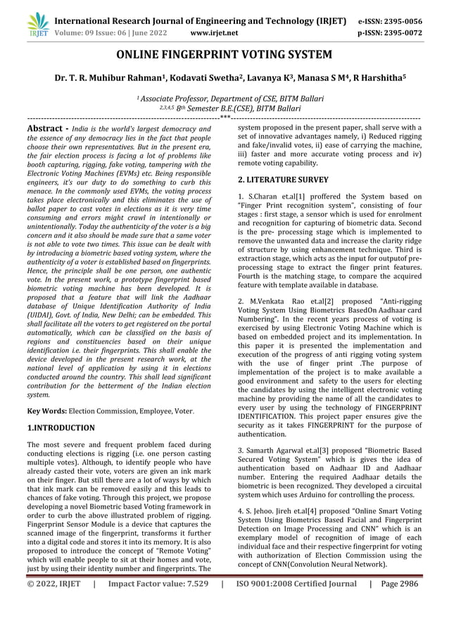 ONLINE FINGERPRINT VOTING SYSTEM | PDF | Elections | Politics
