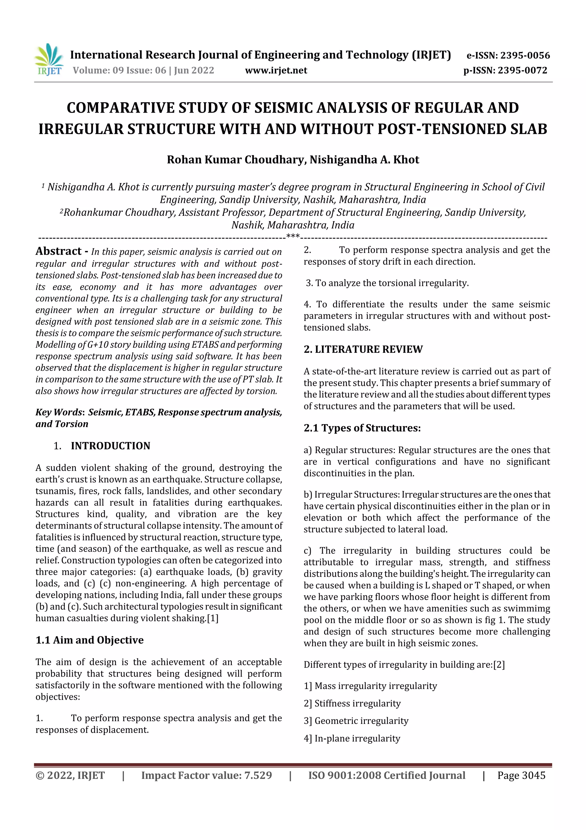 COMPARATIVE STUDY OF SEISMIC ANALYSIS OF REGULAR AND IRREGULAR ...