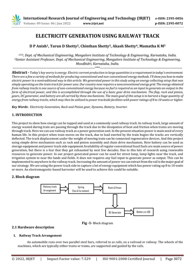 ELECTRICITY GENERATION USING RAILWAY TRACK | PDF | Rail Travel | Travel ...
