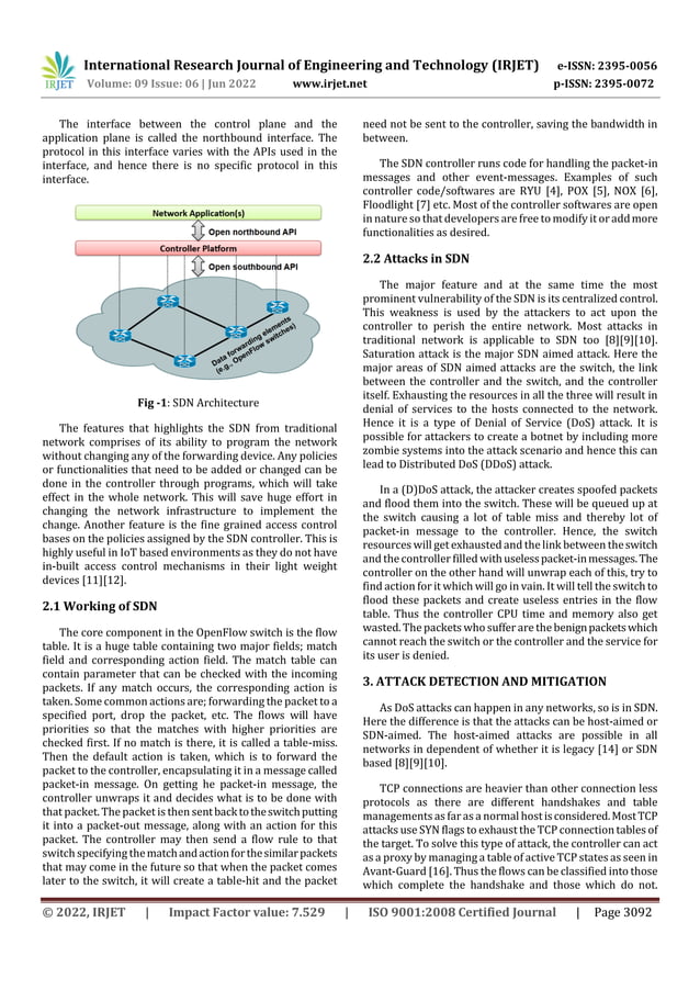 Denial of Service Attacks in Software Defined Networking - A Survey | PDF