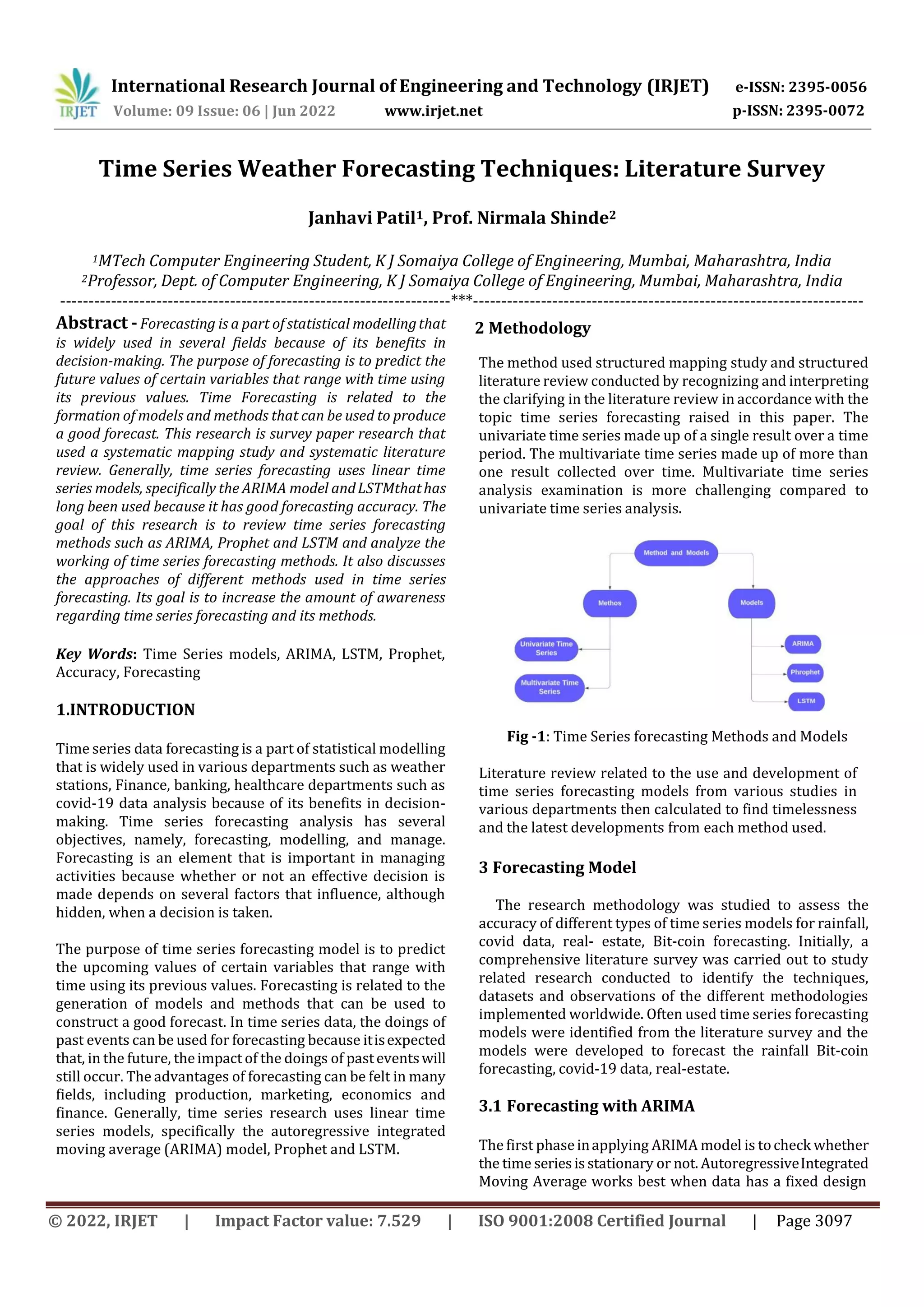 Time Series Weather Forecasting Techniques: Literature Survey | PDF