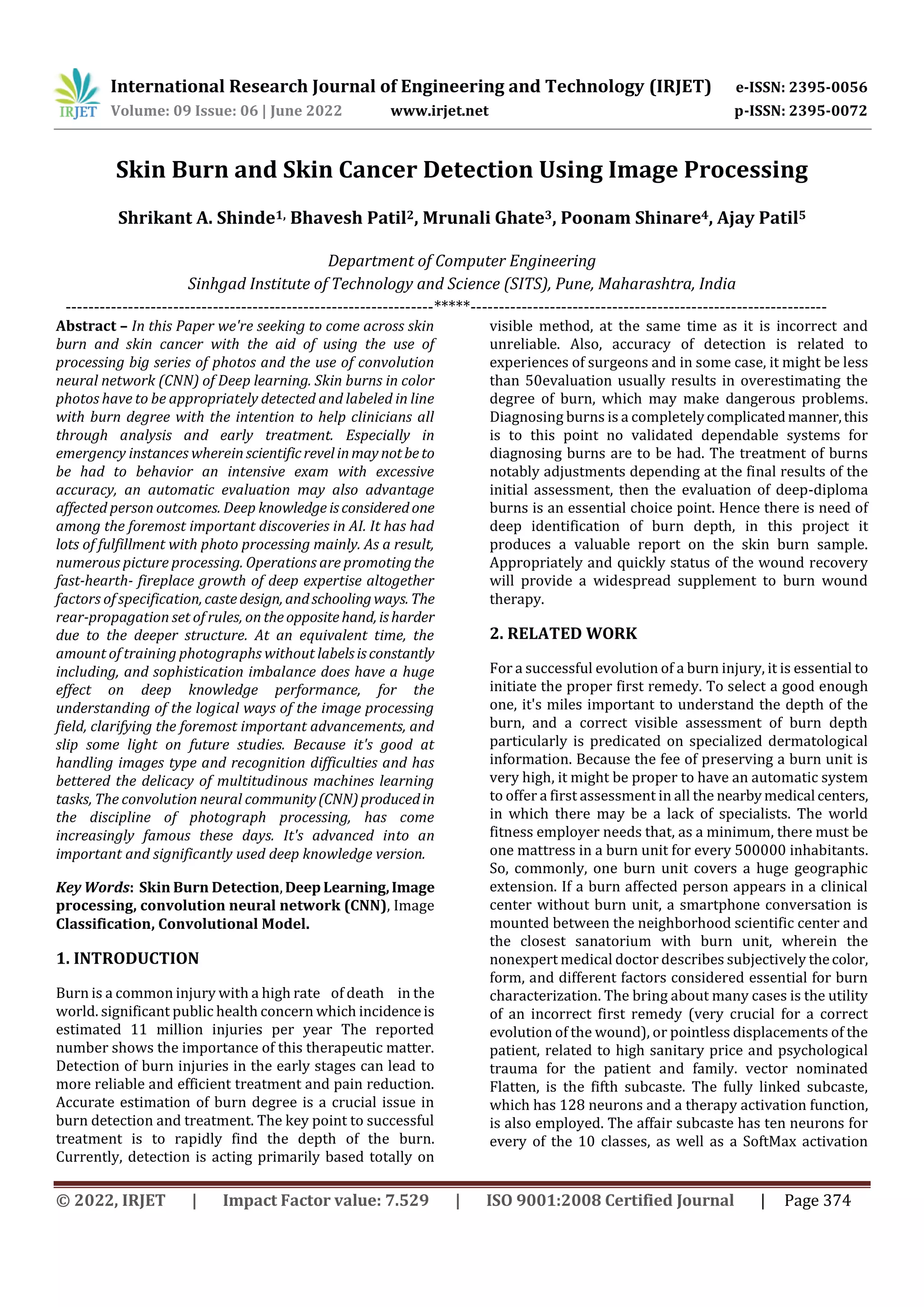 Skin Burn and Skin Cancer Detection Using Image Processing | PDF