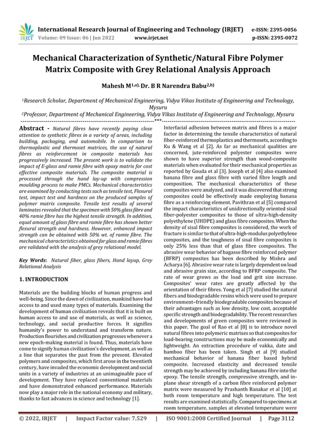 Mechanical Characterization of Synthetic/Natural Fibre Polymer Matrix Composite with Grey ...