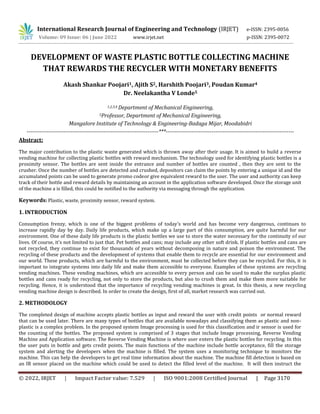 DEVELOPMENT OF WASTE PLASTIC BOTTLE COLLECTING MACHINE THAT REWARDS THE ...