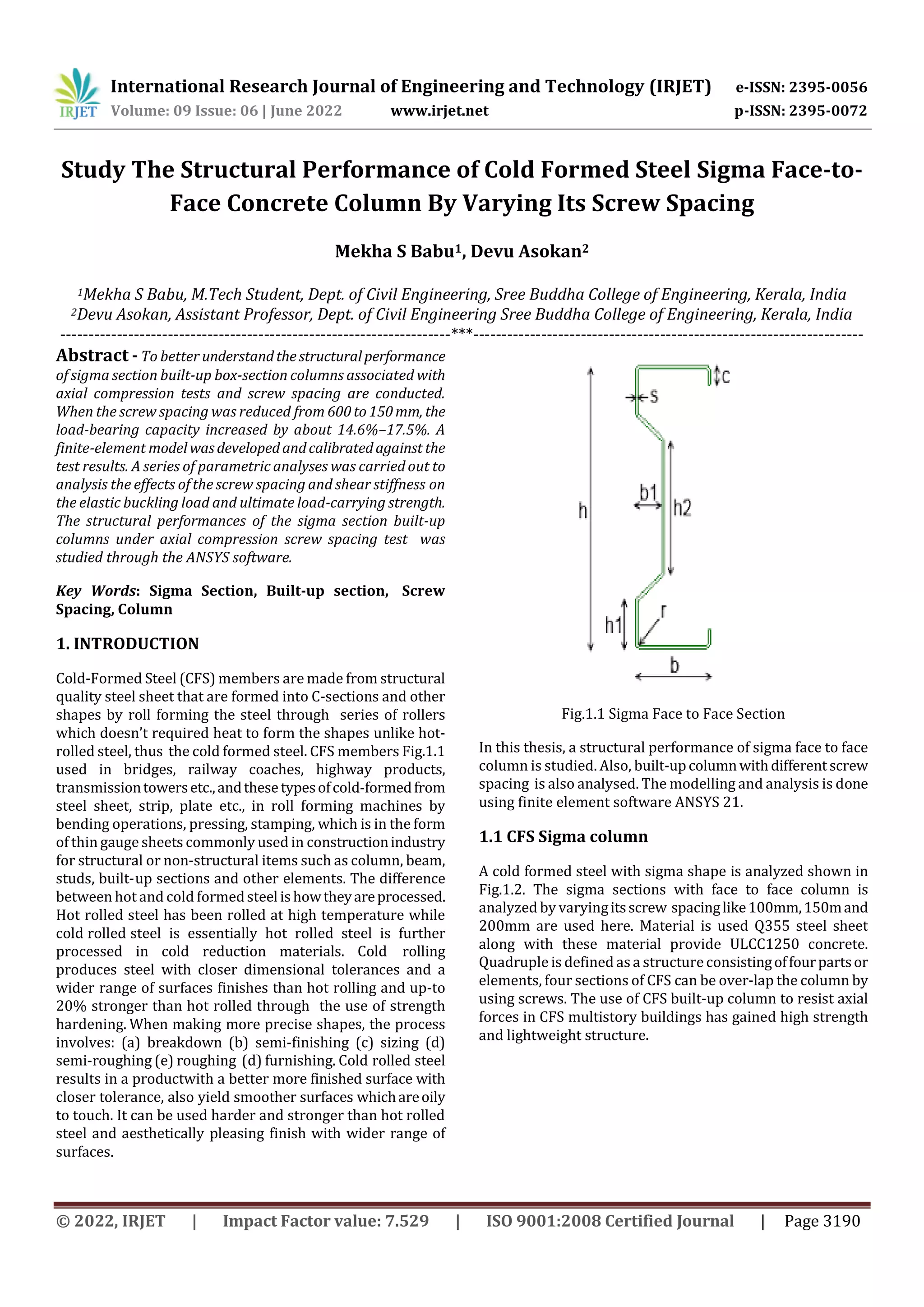 Study The Structural Performance of Cold Formed Steel Sigma Face-to- Face Concrete Column By ...